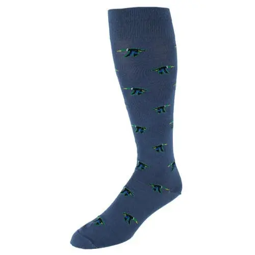 Trafalgar Flying South Mallard Ducks Patterned Merino Wool Over-the-calf Socks - Blue