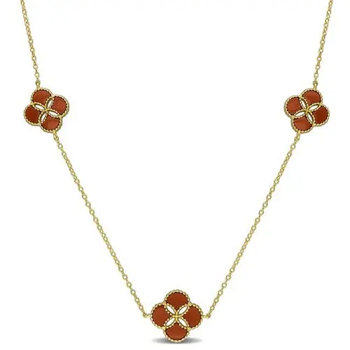 JULIANNA B. Carnelian Floral Station Necklace - Yellow-plated Sterling Silver