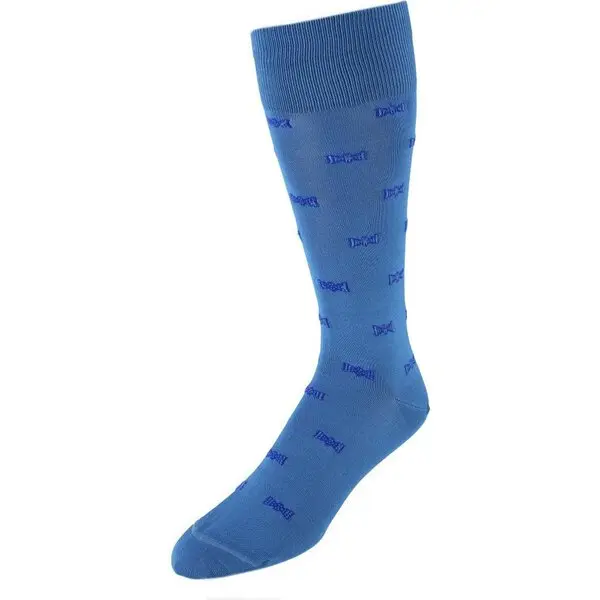 Trafalgar Bow Tie Patterned Mercerized Cotton Mid-calf Socks - Light Blue
