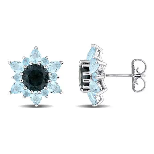 JULIANNA B. Gemstone Floral Halo Stud Earrings - Blue Topaz/sterling Silver