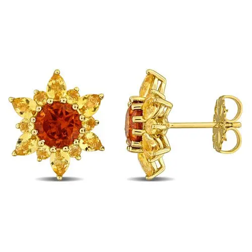 JULIANNA B. Gemstone Floral Halo Stud Earrings - Citrine/plated-silver