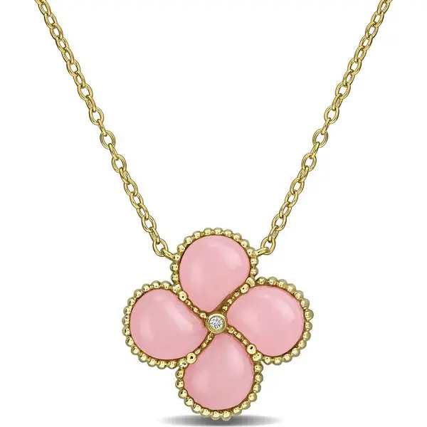 JULIANNA B. Clover Necklace With Lab-created Gemstone And Diamond Accent - Created Pink Opal