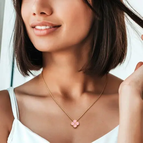 JULIANNA B. Clover Necklace With Lab-created Gemstone And Diamond Accent - Created Pink Opal