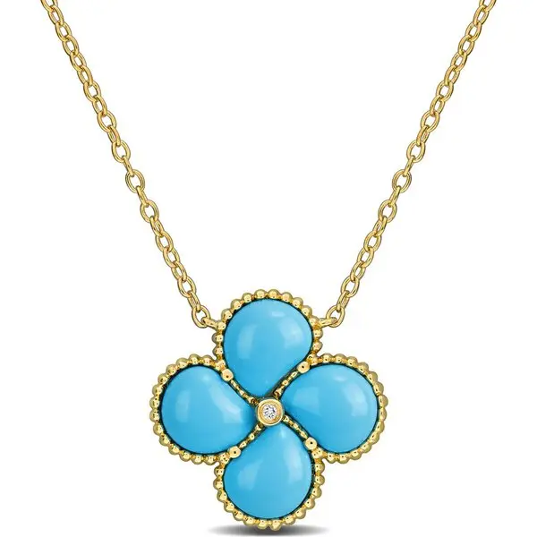 JULIANNA B. Clover Necklace With Lab-created Gemstone And Diamond Accent - Created Turquoise