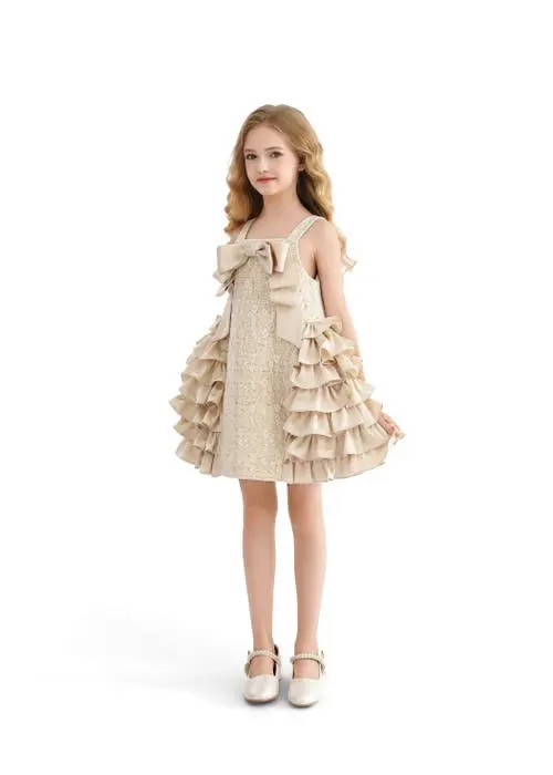TULLEEN Ruffle Cascade Bow Dress