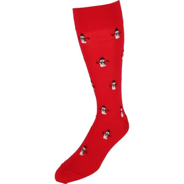 Trafalgar Happy Dance Snowman Over The Calf Merino Wool Socks - Red