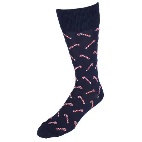 Trafalgar Candy Cane Lane Mid-calf Mercerized Cotton Socks - Navy Blue