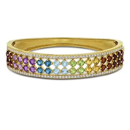 JULIANNA B. Multi-gemstone Bangle Yellow Plated Sterling Silver - Yellow-plated Sterling Silver