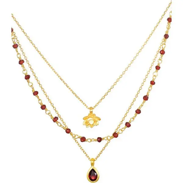 SATYA JEWELRY Garnet Lotus Triple Necklace - Red
