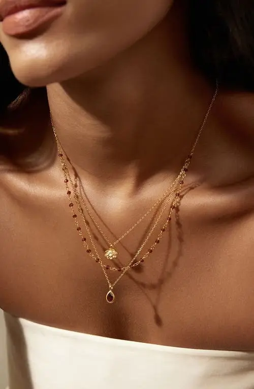 SATYA JEWELRY Garnet Lotus Triple Necklace