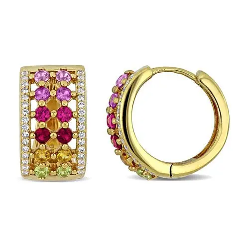 JULIANNA B. Multi-gemstone Huggie Earrings - Yellow-plated Sterling Silver