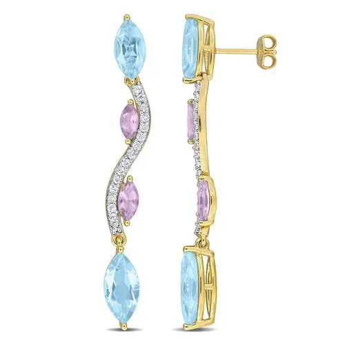 JULIANNA B. Wavy Drop Earrings Yellow Plated Silver - Blue Topaz
