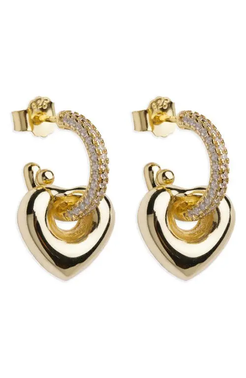 Argento Vivo Puffy Heart Cubic Zirconia Hoop Earrings - Gold