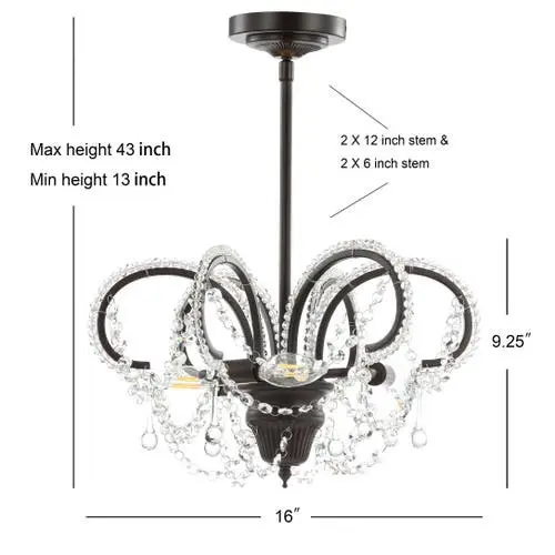JONATHAN Y Caroline Metal/crystal Led Adjustable Chandelier