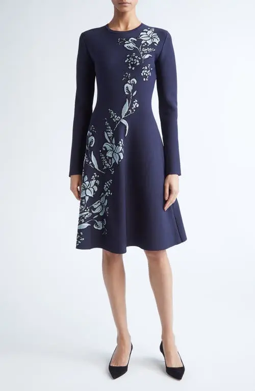 Lela Rose Peony Metallic Jacquard Fit & Flare Dress