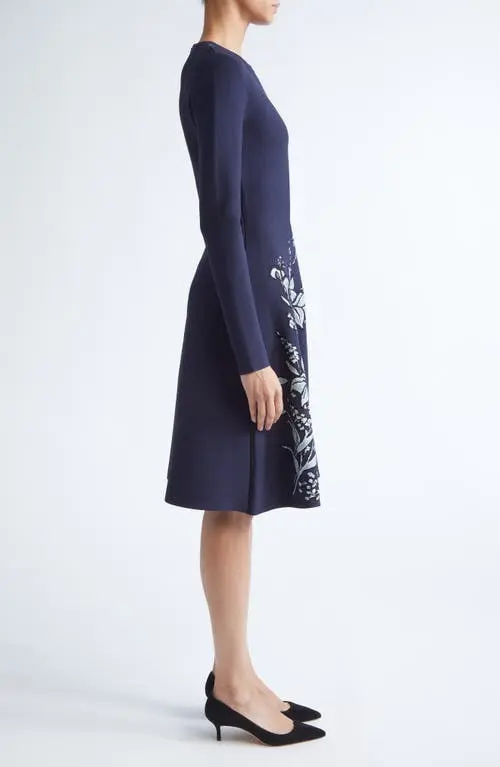 Lela Rose Peony Metallic Jacquard Fit & Flare Dress