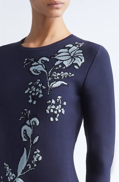Lela Rose Peony Metallic Jacquard Fit & Flare Dress