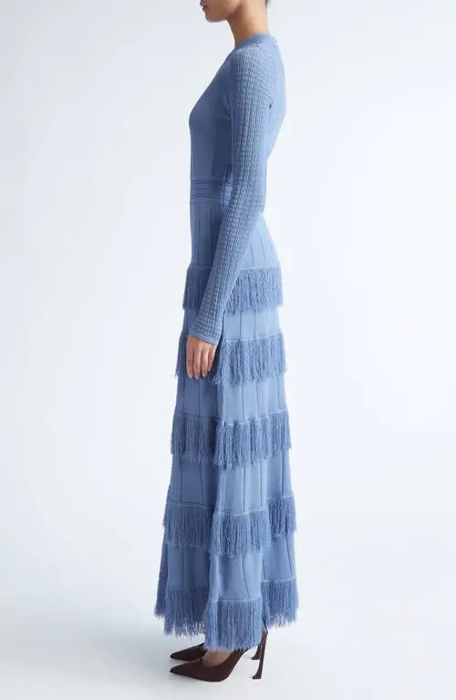 Lela Rose Piper Fringe Long-sleeve Sweater Dress