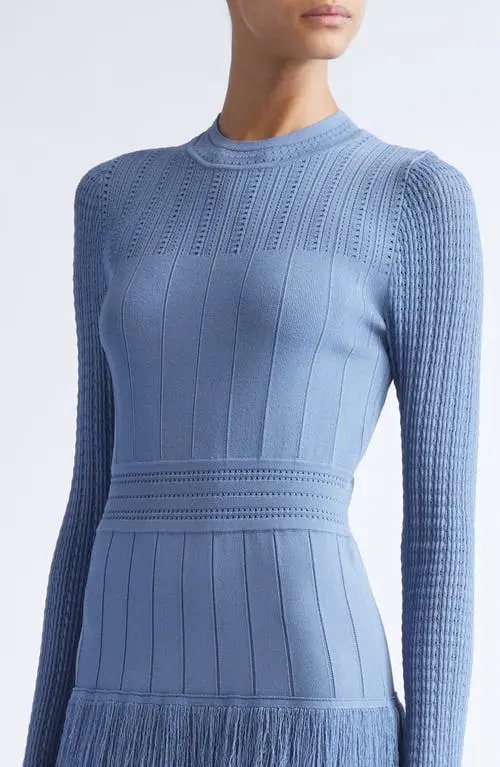 Lela Rose Piper Fringe Long-sleeve Sweater Dress