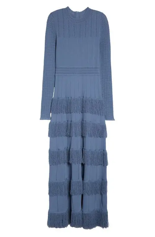 Lela Rose Piper Fringe Long-sleeve Sweater Dress
