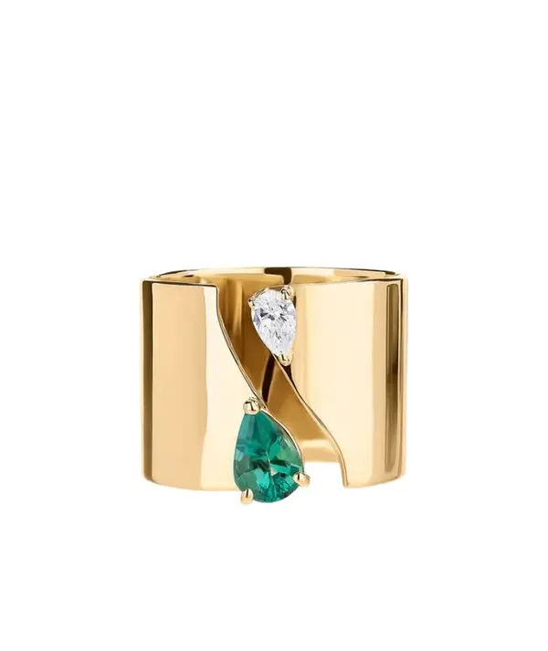 Lana Jewelry Emerald And Diamond Cigar Band Ring - Yellow Gold