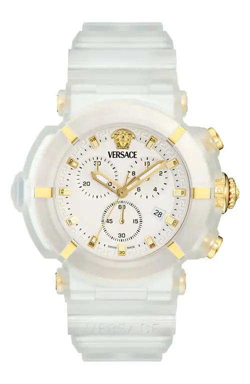 Versace Active Chronograph Silicone Strap Watch - Transparent White Ecoceramic