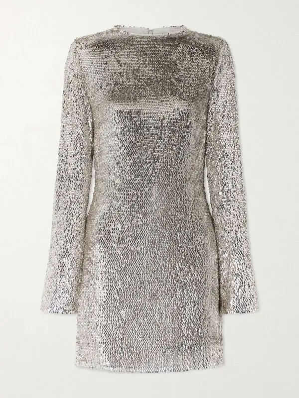 Simkhai Opal Sequined Mesh Mini Dress - Silver