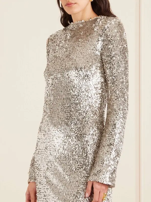 Simkhai Opal Sequined Mesh Mini Dress - Silver