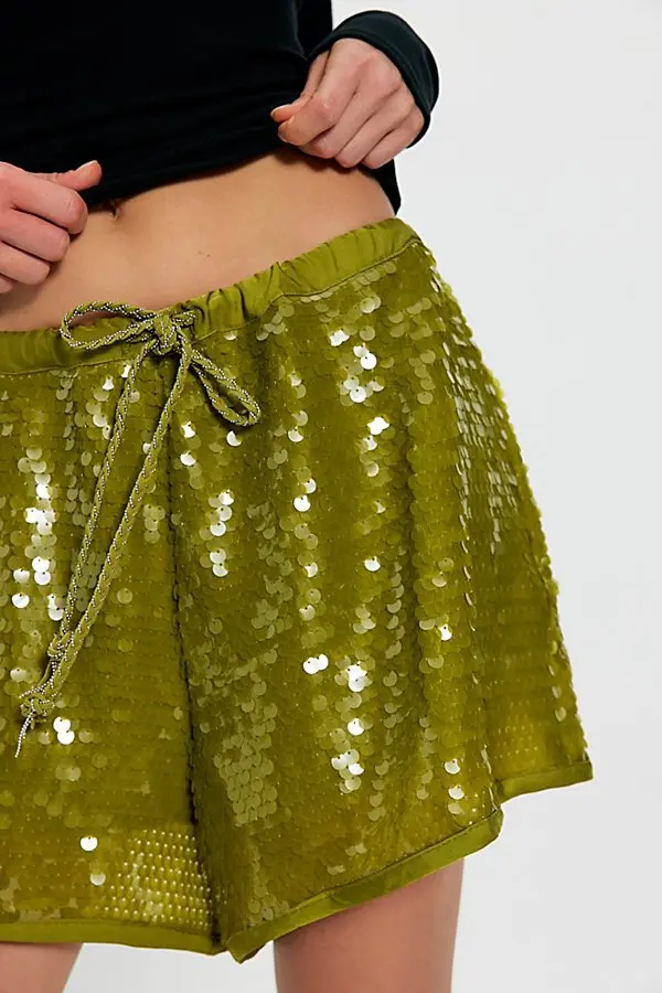 Free People Wisteria Sequin Shorts - Green