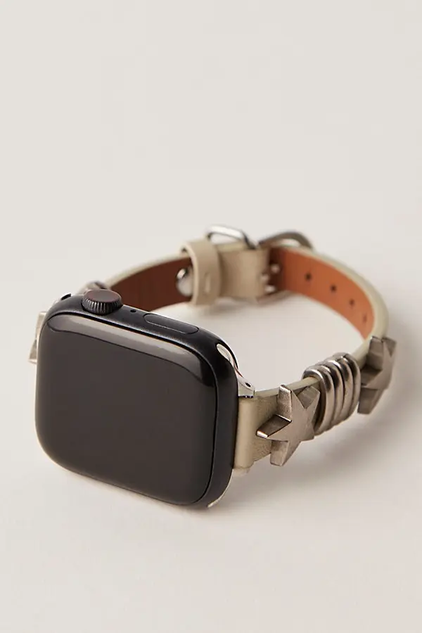 Free People Leather Apple Watch Band With Star Hardware - Chalk