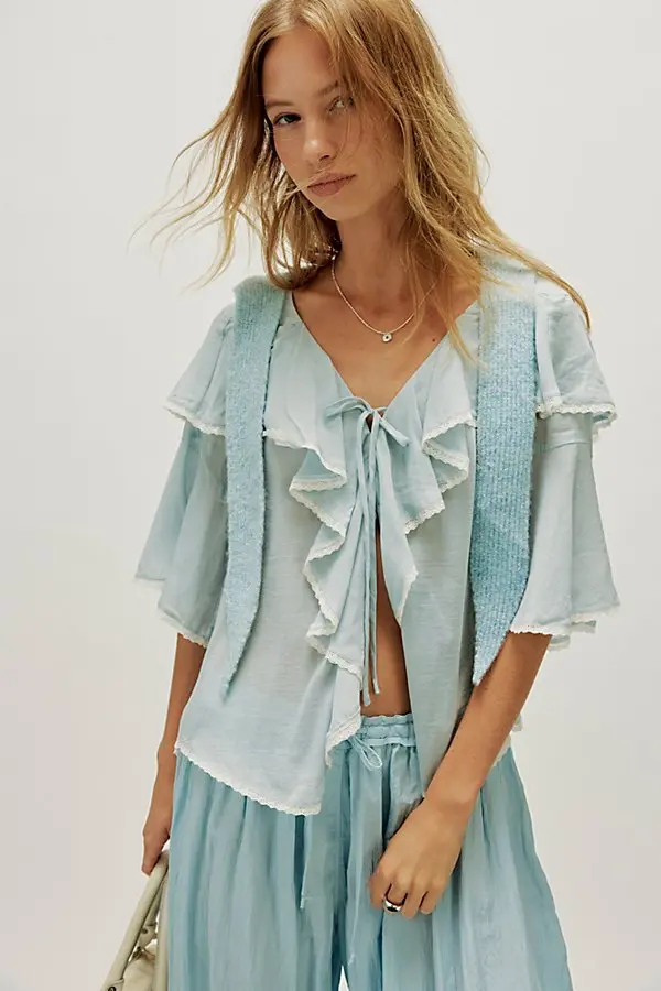 SPELL Bluebird Ruffled Blouse