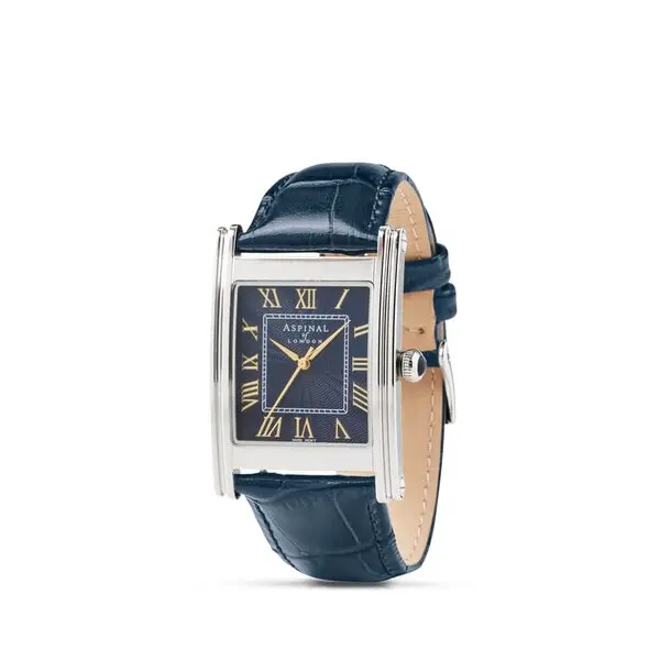 ASPINAL OF LONDON Mayfair Watch In Deep Shine Croc & 23ct Gold Plated - Navy