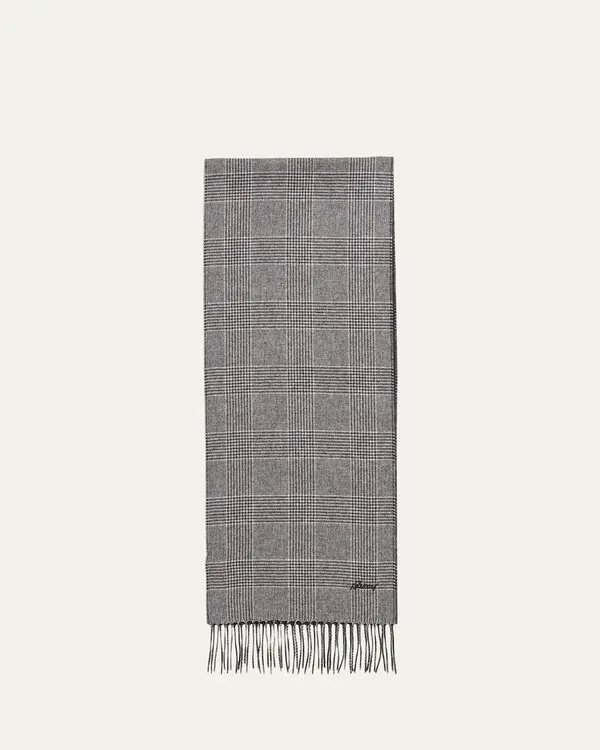 Brioni Silk And Cashmere Double-face Houndstooth Plaid Scarf - Lead
