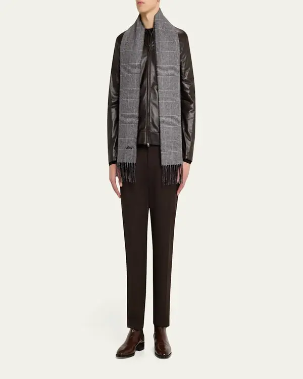 Brioni Silk And Cashmere Double-face Houndstooth Plaid Scarf