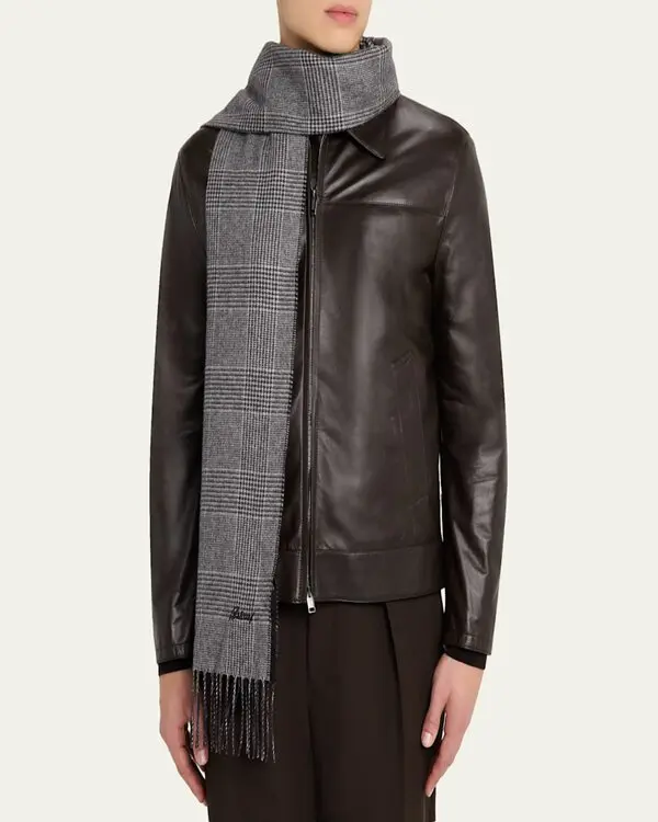 Brioni Silk And Cashmere Double-face Houndstooth Plaid Scarf