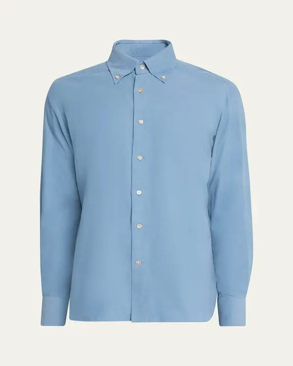 100HANDS Micro-wale Cotton Corduroy Button-down Shirt - Blue