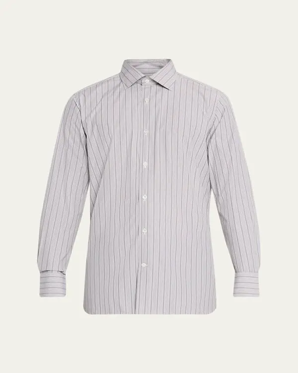 100HANDS Multi-stripe Cotton Classic Fit Sport Shirt - Gray