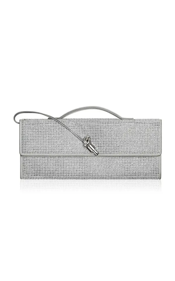 Bottega Veneta Andiamo Crystal-embellished Leather Clutch - Silver