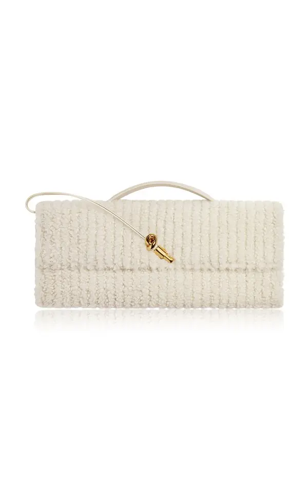 Bottega Veneta Andiamo Corduroy Shearling Clutch - White