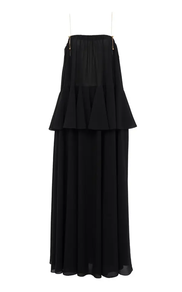 Chloé Organic Silk Georgette Peplum Maxi Dress - Black