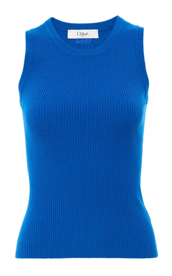 Chloé Rib Knit Wool Tank Top - Blue