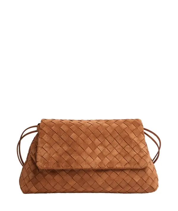 Bottega Veneta Giorno Intrecciato Suede Bag - Brown