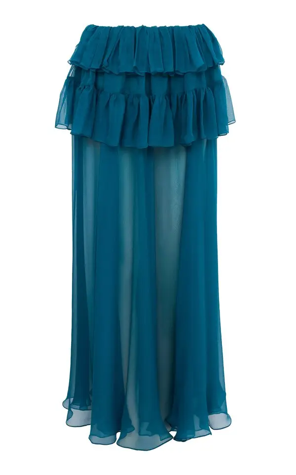 Chloé Silk Mousseline Ruffled Maxi Skirt - Blue