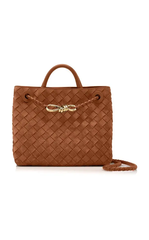 Bottega Veneta Small Andiamo Intrecciato Suede Bag - Brown