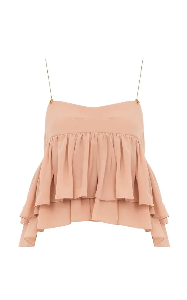 Chloé Silk Tiered Georgette Camisole - Pink