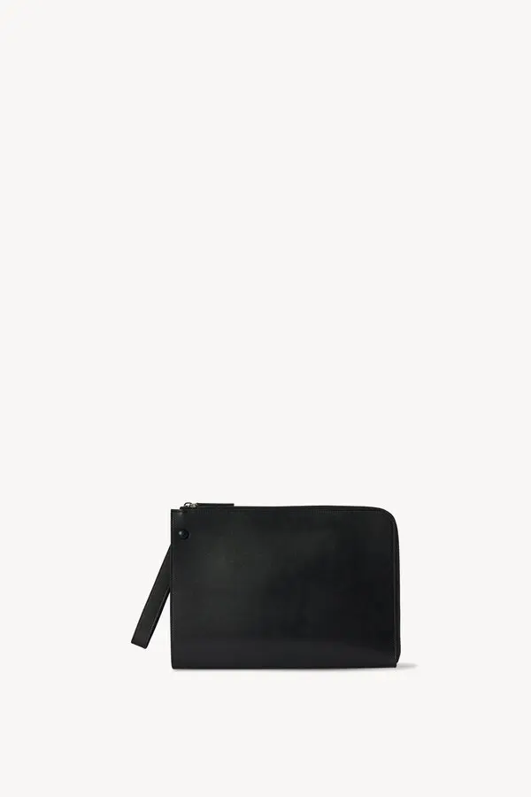 THE ROW Medium Leather Wristlet - Black