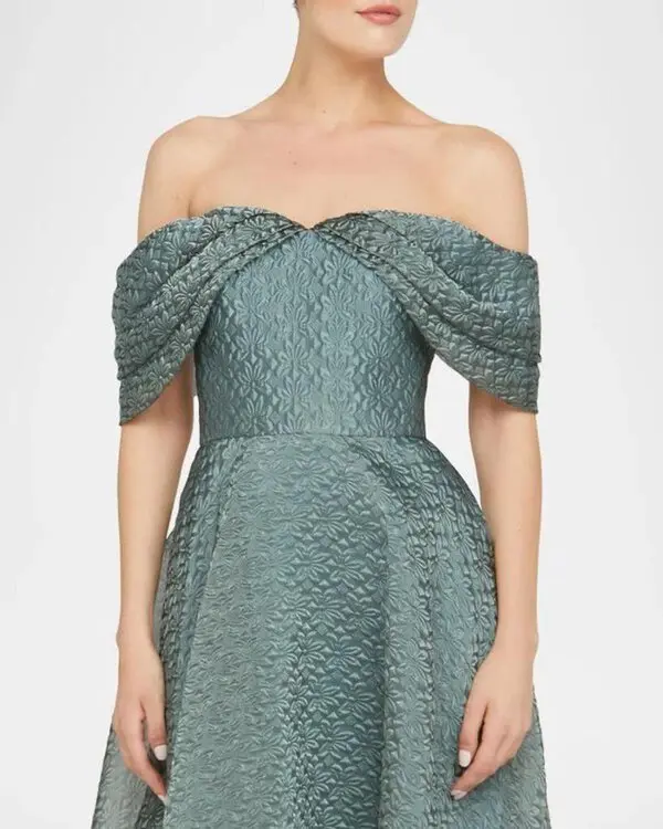 Theia Elysia Floral Jacquard Gown