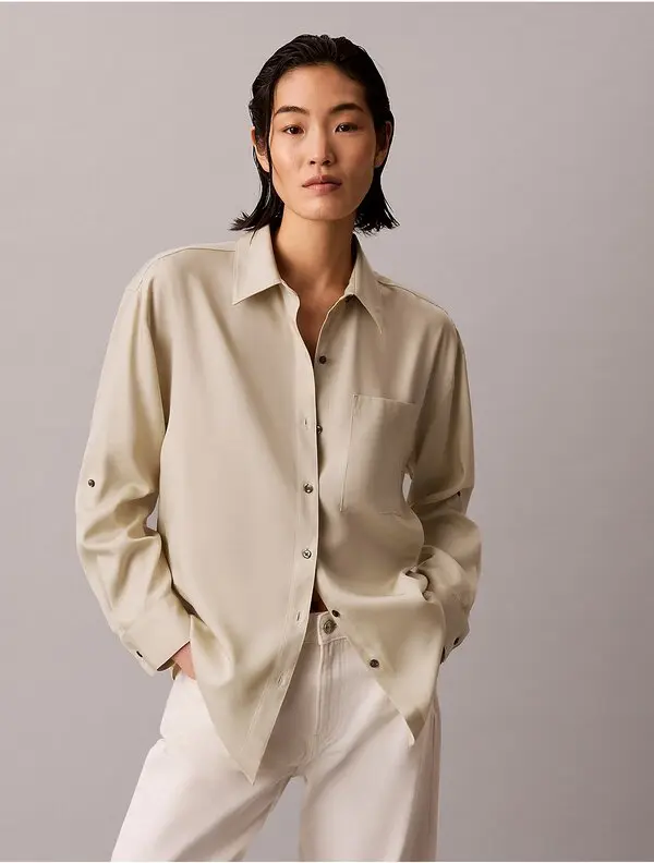 Calvin Klein Tencel Roll Tab Button-down Shirt - Overcast