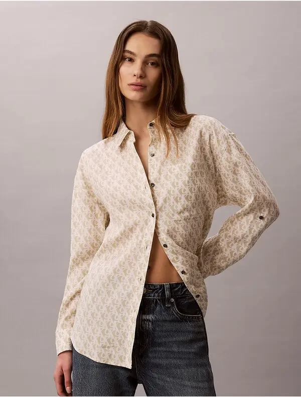 Calvin Klein Lyocell Button-down Shirt With Roll-tab Sleeves - Overcast