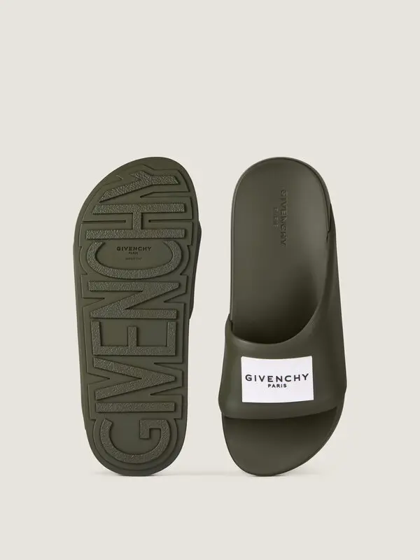 Givenchy Label Slide Mules - Khaki